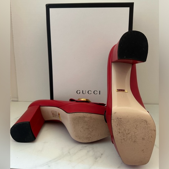 Gucci | Shoes | Authentic Gucci Leather Hibiscus Red Marmont Platform ...